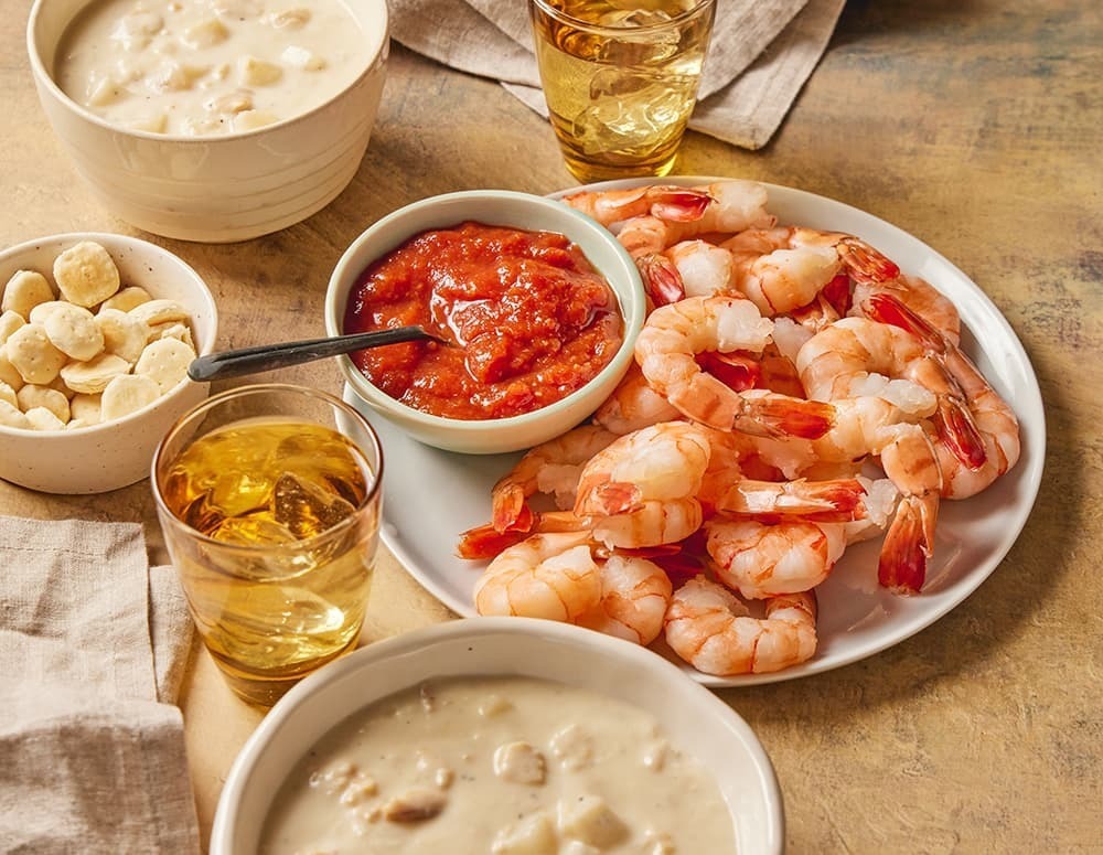 Jumbo Shrimp Cocktail and Double Clam Chowder Combo – Roger's Fish Co.